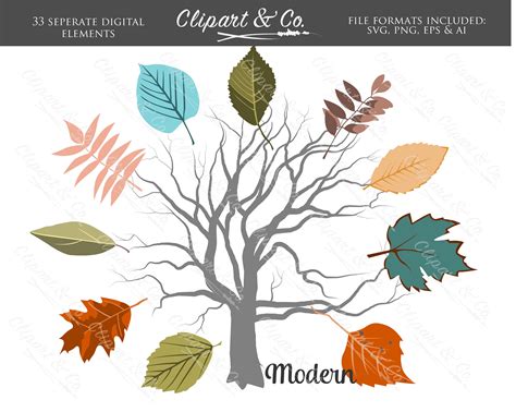 Fall Leaves Clipart SVG Tree Clip Art Design Elements Vector Images Autumn Clipart Fall