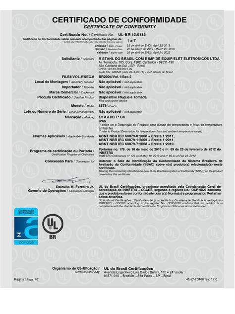 Ex Certificate Ulbr130183 003 00 Pdf Business