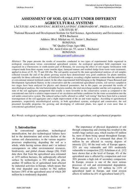 PDF Assessment Of Soil Quality Under Different Agricultural Systems