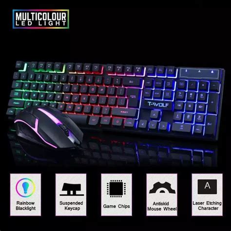 T Wolf Tf200 Gaming Keyboard Mouse Twolf Tf200 Usb Wired Gaming Keyboard Rainbow Led Backlight