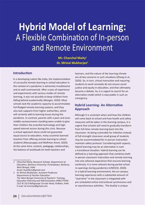PDF Hybrid Model Of Learning A Flexible Combination Of In Person And Remote Environment