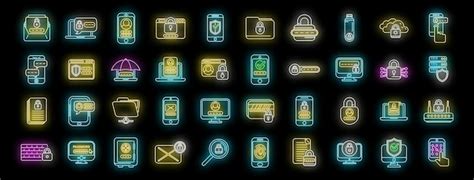 Premium Vector Password Protection Icons Set Vector Neon