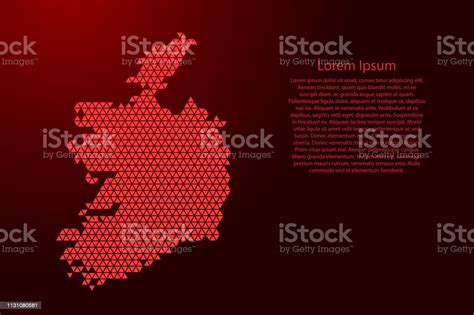 아일랜드 지도 배너 포스터 인사말 카드에 대 한 노드와 패턴 기하학적 배경을 반복 빨간 삼각형에서 추상 회로도 벡터 일러스트입니다 3차원 형태에 대한 스톡 벡터 아트 및