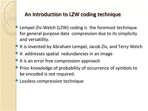 Lzw Coding Technique For Image Compression PPT