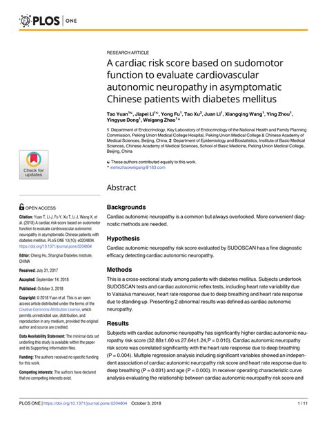 Pdf A Cardiac Risk Score Based On Sudomotor Function To Evaluate Cardiovascular Autonomic