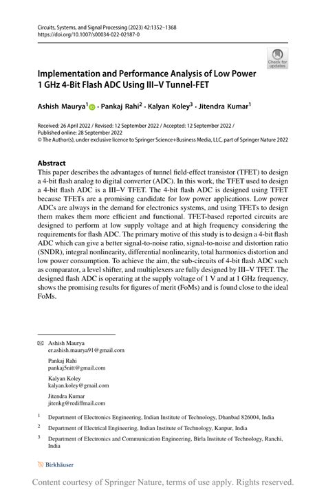 Implementation And Performance Analysis Of Low Power 1 Ghz 4 Bit Flash Adc Using Iiiv Tunnel
