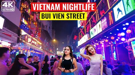Vietnam Nightlife Night Walk Through Bui Vien Street In Ho Chi Minh