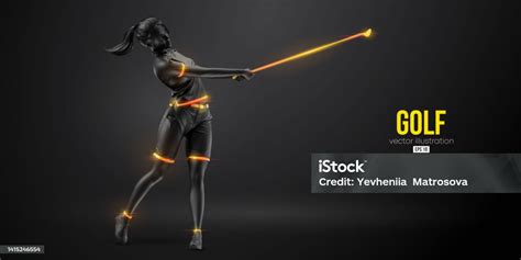 검은 배경에 골프 선수의 추상적인 실루엣 골퍼 여자가 공을 친다 벡터 일러스트 레이 션 3차원 형태에 대한 스톡 벡터 아트 및 기타 이미지 3차원 형태 검은색 경쟁