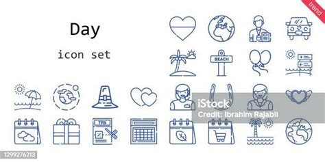 일 아이콘 세트입니다 라인 아이콘 스타일입니다 달력 여자 풍선 세금 순례자 심장 말굽 기자 결혼식 차 환경 행성 지구 해변 지구 마음 선물 0명에 대한 스톡 벡터 아트 및