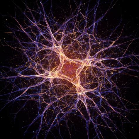 Abstract Neural Network Visualization Glowing Purple And Orange Stock Illustration
