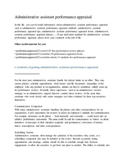 Performance Review Examples For Administrative Assistant Design Talk