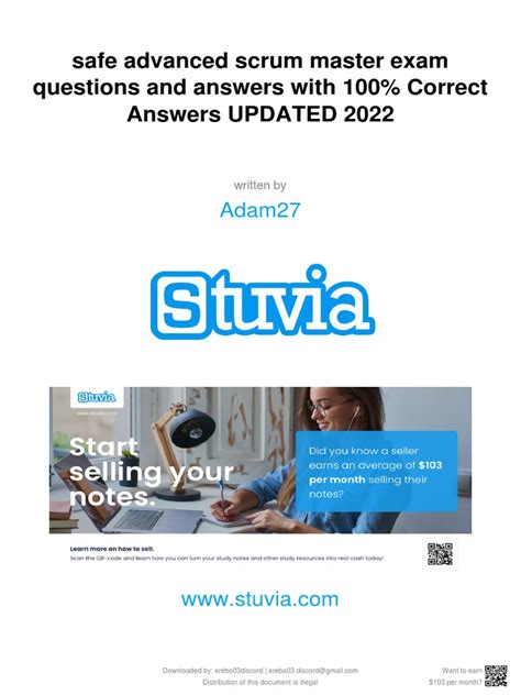 Sample Stuvia 2187124 Safe Advanced Scrum Master Exam Questions And Answers With 100 Correct
