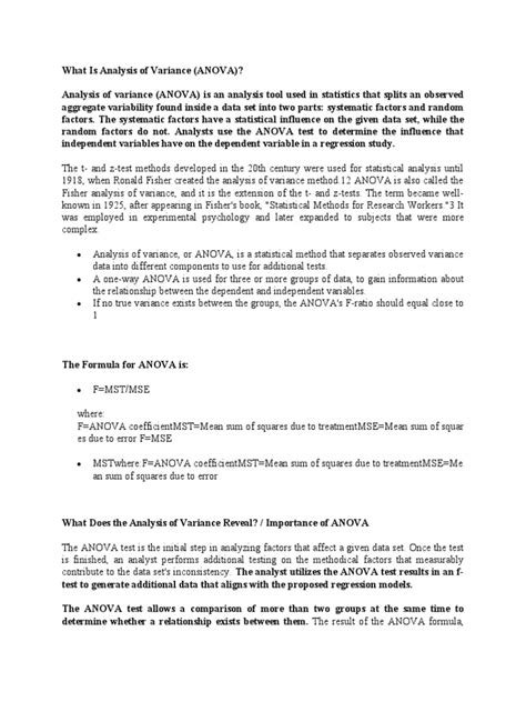 Anova Pdf Analysis Of Variance F Test
