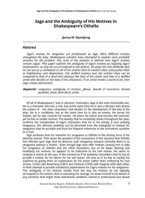 Pdf Iago And The Ambiguity Of His Motives In Shakespeares Othello