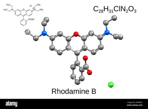 Chemical Formula Structural Formula And 3d Ball And Stick Model Of Fluorescent Dye Rhodamine B