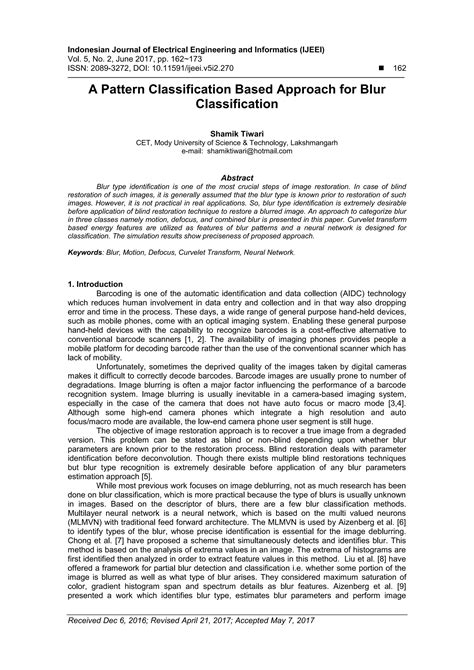 A Pattern Classification Based Approach For Blur Classification Pdf