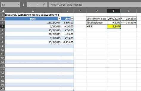 Entry 3 By Marcosschualle For Excel Make An Xirr Function To Calculate Return On Investment
