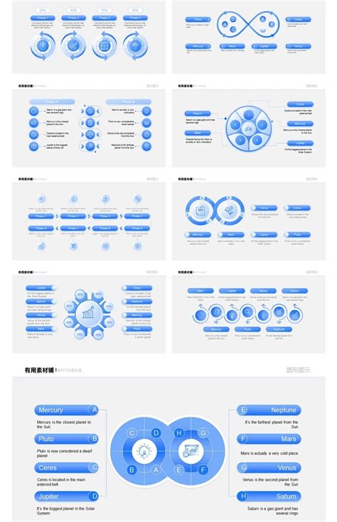 【ppt 066】70页蓝色高端圆形信息图示逻辑架构图可编辑ppt模版 淘宝网 花瓣网