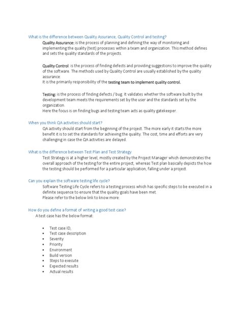 Qa Interview Questions Pdf Software Testing Software Bug