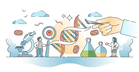 유전자 공학 및 조작 측면 개요 개념에서 생물학 과학 및 연구 서열 연구와 진화 벡터 삽화를 이용한 Dna 구조 인공 수정 실험 프리미엄 벡터