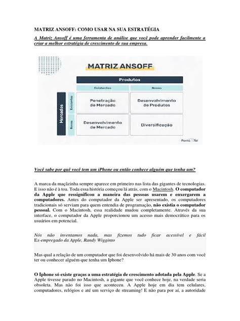 Matriz Ansoff 2º Com Pdf Mercado Economia Apple Inc