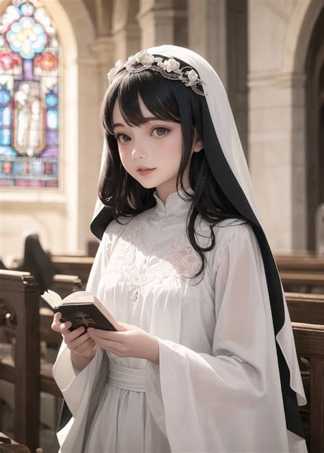 女の子 Ai老色逼会向电子修女祈祷吗 Heron Lunar的插画