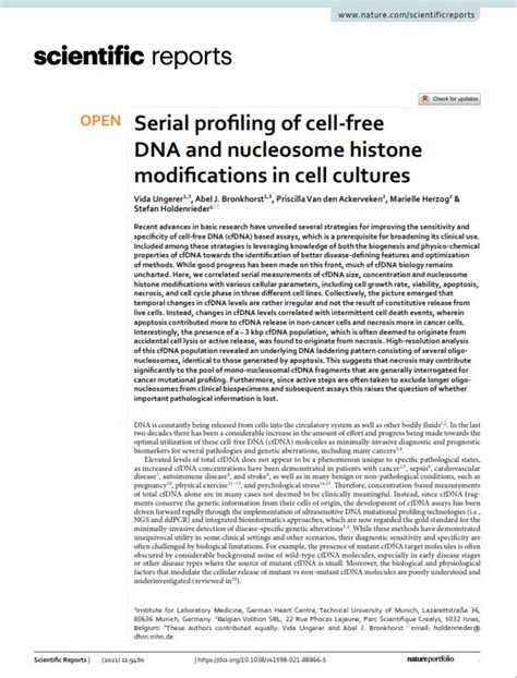 Serial Profiling Of Cell‑free Dna And Nucleosome Histone Modifications In Cell Cultures Volition