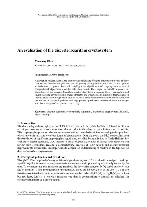 Pdf An Evaluation Of The Discrete Logarithm Cryptosystem