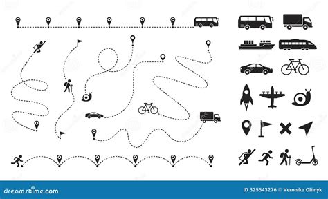 Dashed Line Route Travel Navigation Routes With Dash Line Path