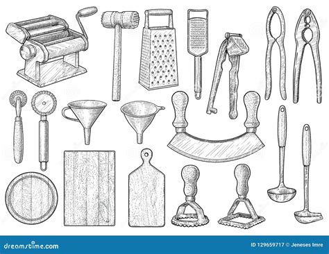 Kitchen Equipment Utensil Accessories Illustration Drawing