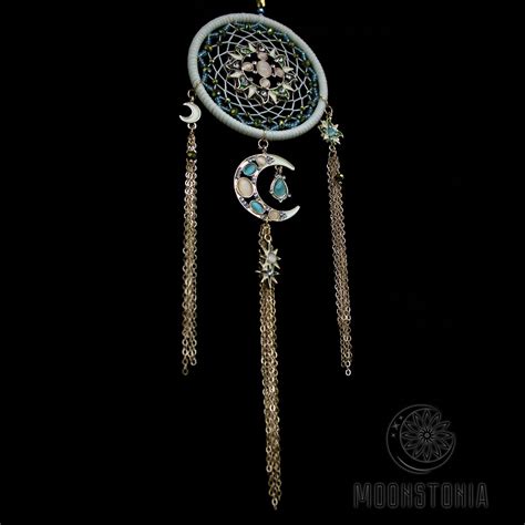 Small Beige Cream Milky Shiny Crescent Moon Gold Dream Catcher Rear