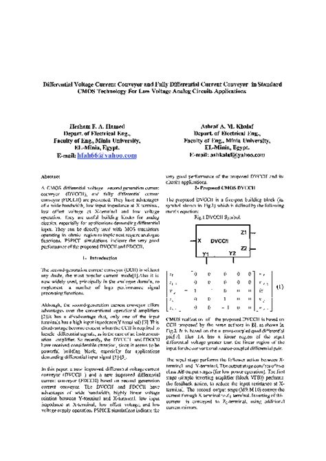Pdf Differential Voltage Current Conveyor And Fully Differential