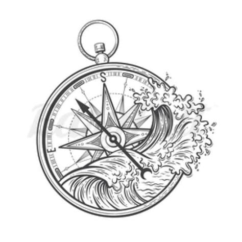 Wave Compass Temporary Tattoo Compass Tattoo Compass Art Tattoos