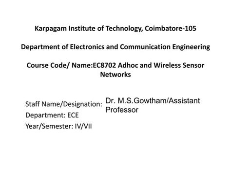 Ec8702 Adhoc And Wireless Sensor Networks Iv Ece Pdf