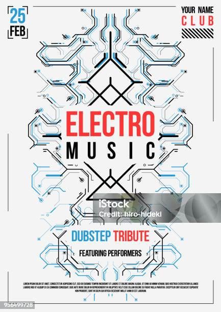 사이버 펑크 미래 포스터입니다 복고풍 미래 포스터 템플릿입니다 전자 음악 레이아웃입니다 현대 클럽 파티 전단지 Dj에 대한 스톡 벡터 아트 및 기타 이미지 Istock