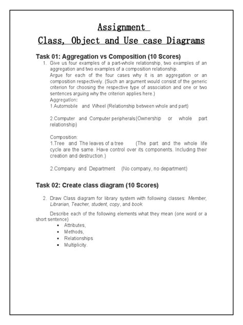 Assignment Class Object And Use Case Diagrams Task 01 Aggregation Vs