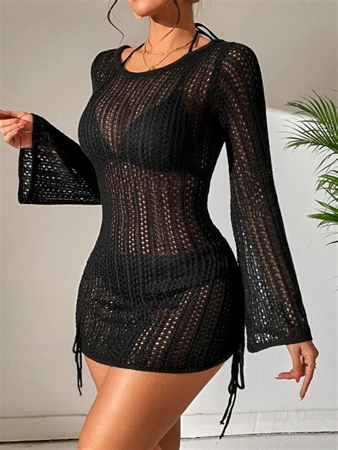 Shein Swim Bohofeel Hollow Out Drawstring Side Cover Up Without Bikini Shein Usa