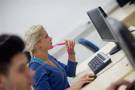 Babes In Computer Lab Classroom Stock Photo By Shock 81296520