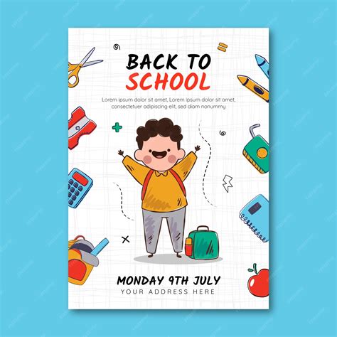 학교 시즌으로 돌아가기 위한 손으로 그린 수직 포스터 템플릿 무료 벡터