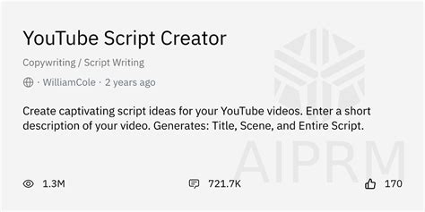Prompt Youtube Script Creator By Williamcole Aiprm For Chatgpt