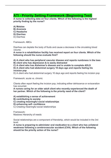 ati priority setting framework beginning test answerd complete