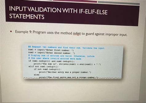 Solved Inputvalidation With If Elif Else Statements Example