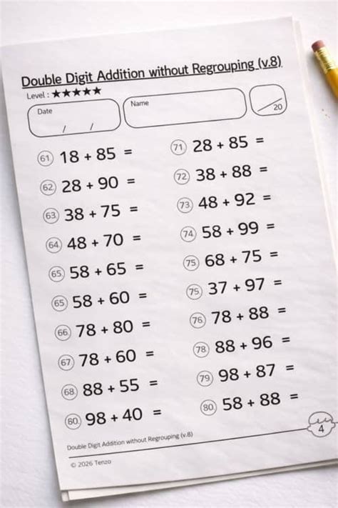 Double Digit Addition Worksheets No Regrouping V8 100 Problems By