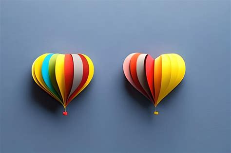 사랑의 하트 모양으로 잘라낸 두 개의 무지개 색 종이 선명한 색상 벡터 그림의 3d 효과 하트 모양이 있는 종이 예술 무지개 하트 배경 프리미엄 사진