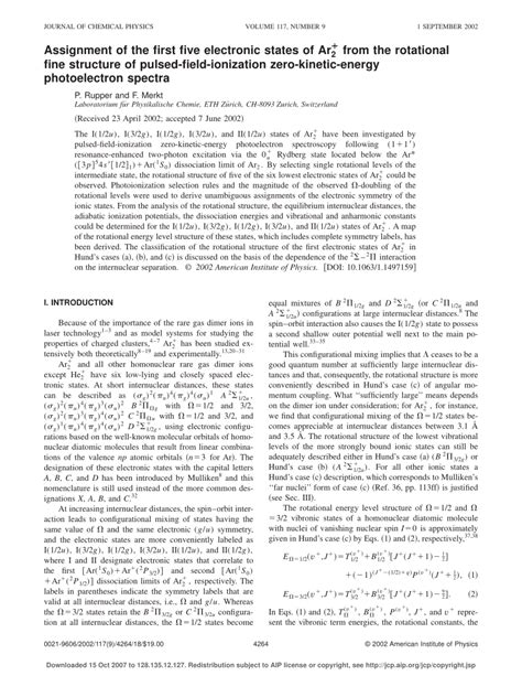 Pdf Assignment Of The First Five Electronic States Of Ar2 From The