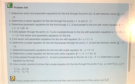 Solved Problem Set 1 Determine Vector And Parametric Equations For