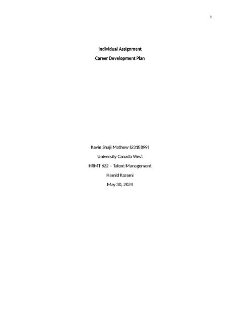 Hrmt 622 Career Development Plan Individual Assignment Career