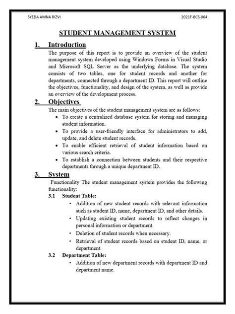 Student Management System Pdf Databases Microsoft Sql Server