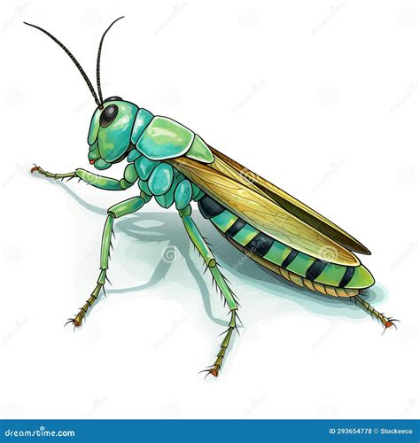 Vibrant Grasshopper Illustration Detailed Comic Book Art Stock