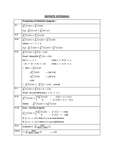 Properties And Applications Of Definite Integrals Pdf Mathematical
